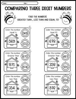 Comparing Three Digits Numbers Greater Than Less Than And Equal To Worksheets
