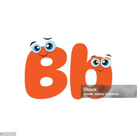 주황색 대문자와 소문자 B의 귀여운 만화 그림 재미있는 눈을 가진 알파벳 문자 눈으로 재밌는 아이 편지 벡터 일러스트 레이