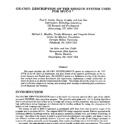 Ge Cmu Description Of The Shogun System Used For Muc 5 Acl Anthology