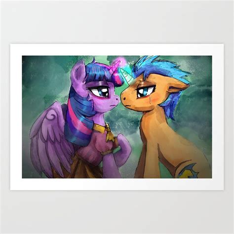 Art Print Twilight Sparkle And Flash Sentry Are Helpless By The River