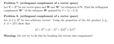 Solved Problem 7 Orthogonal Complement Of A Vector Space