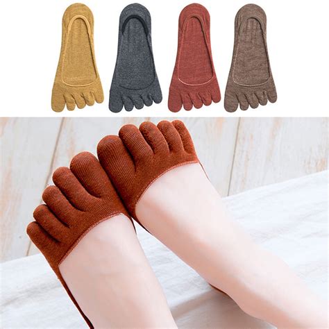 Summer Shallow Solid Color Invisible Boat Socks Five Toed Socks Women