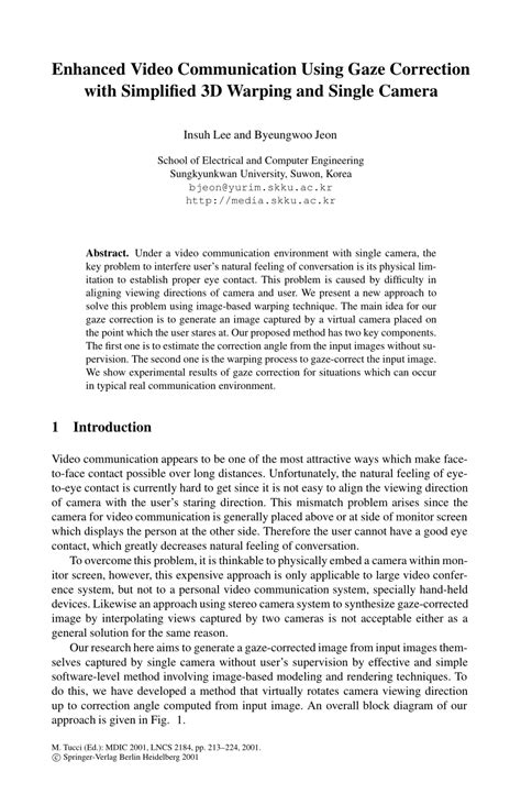 Pdf Enhanced Video Communication Using Gaze Correction With