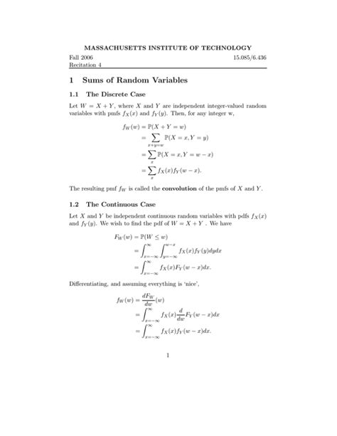 1 Sums Of Random Variables