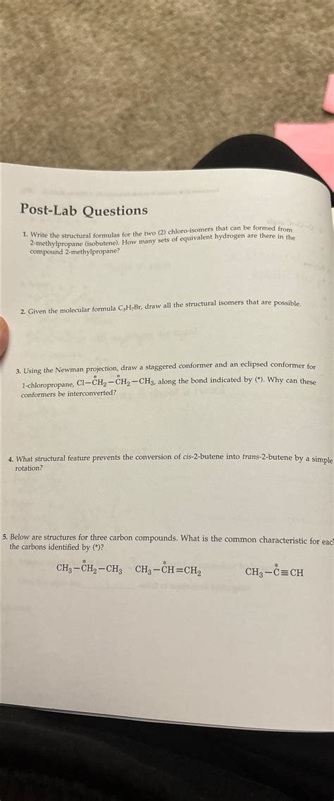 Post Lab QuestionsWrite The Structural Formulas For Chegg Com