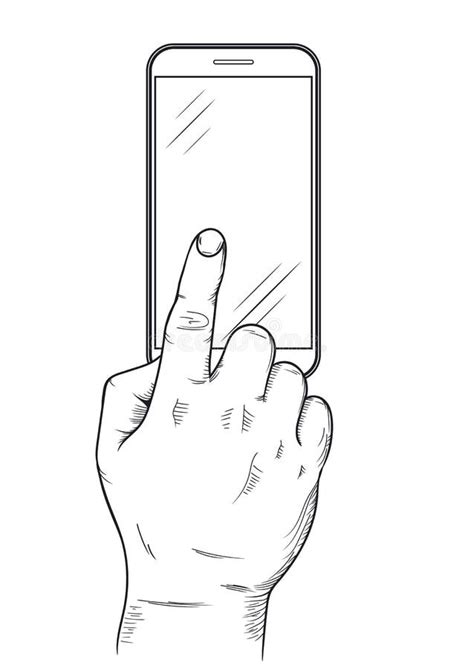 Mobile Phone Display With Hand Finger Touch Screen Press The Button Top View Vector Stock