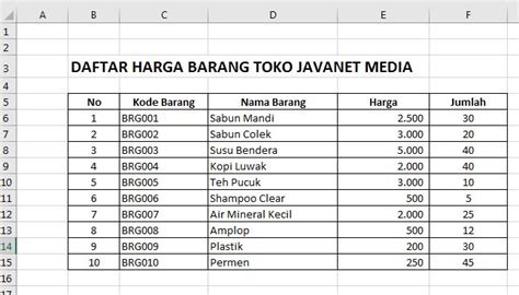 Cara Membuat Daftar Harga Di Excel Hongkoong