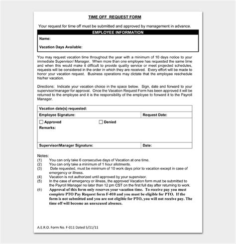 FREE Time Off Request Forms And Templates Word PDF