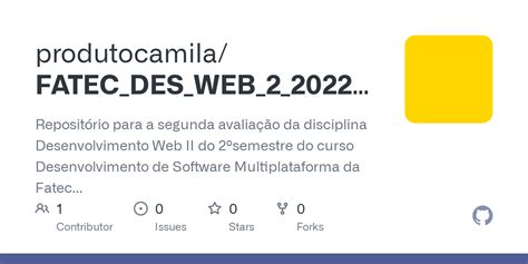 github produtocamila fatec des web 2 2022 avaliacao2 repositório