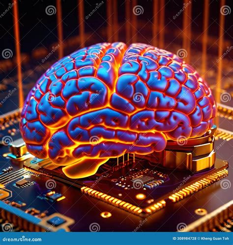Brain On A Microchip Showing Artificial Intelligence And Computer Processing Stock Illustration