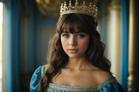 Premium Photo Beautiful Cartoon Girl With Blue Shiny Dress Like A