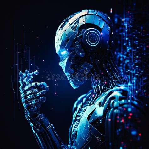 Cyber Digital World Android Robot Pointing Finger Generative Ai Stock Illustration