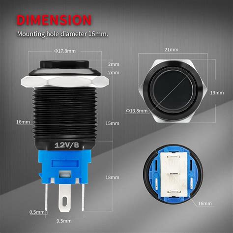 Daiertek 12 Volt Momentary Push Button Switch Waterproof Blue Led Light 12v Illuminated 16mm