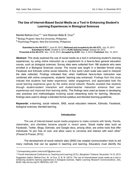 Pdf The Use Of Internet Based Social Media As A Tool In Enhancing