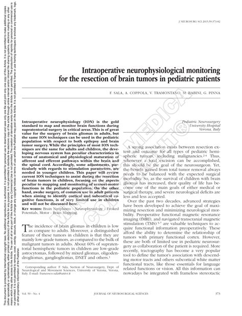 Pdf Intraoperative Neurophysiological Monitoring For The Resection Of Brain Tumors In