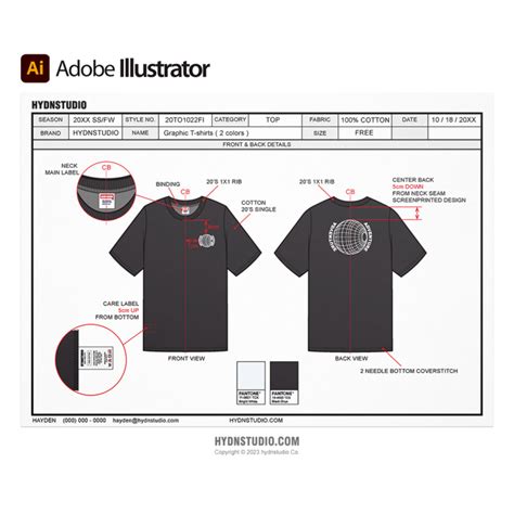 그래픽 티셔츠 디자인을 위한 작업지시서 세트 의류 패션 작업지시서 양식 헤이든스튜디오