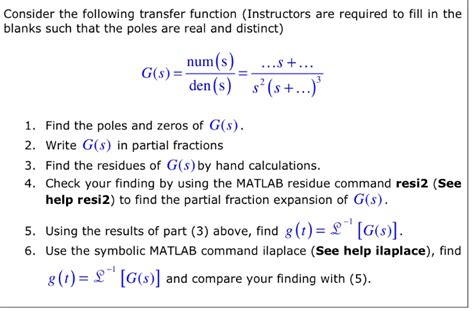 Solved Problem Real And Repeated Poles Consider The Chegg Com