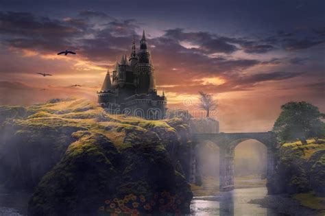 A Royal Castle On A Fantasy Hill Connected By An Old Medieval Bridge