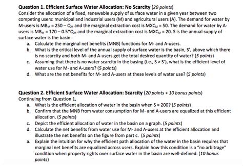 Solved Question 1 Efficient Surface Water Allocation No