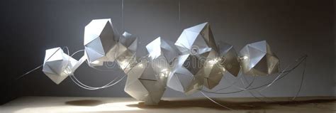 Modern Sculptural Lighting Installation Featuring Geometric Shapes In A