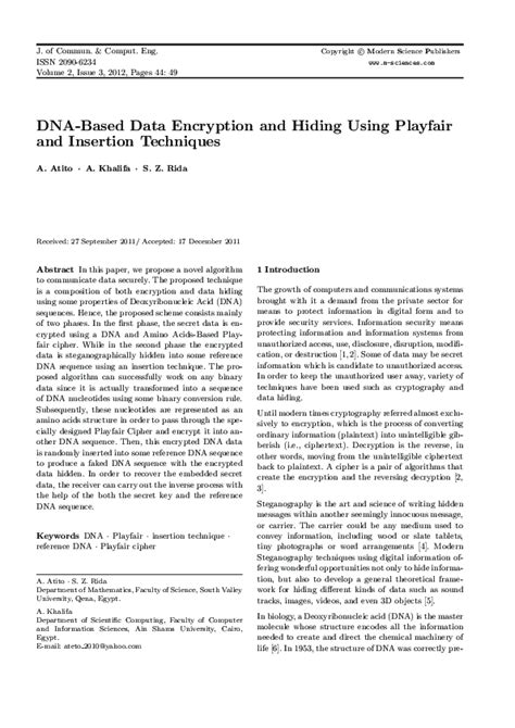 Pdf Dna Based Data Encryption And Hiding Using Playfair And Insertion