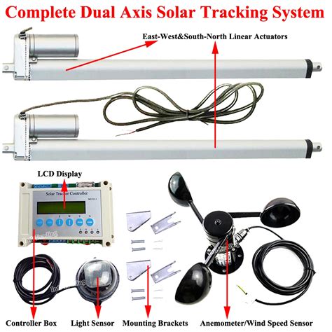 Electric Dual Axis Solar Tracking System Kit Linear Actuator Motors LCD Display Controller