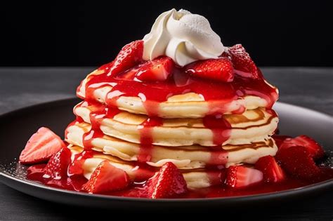 Strawberry Jelly On A Fluffy Pancake Stack Premium Ai Generated Image