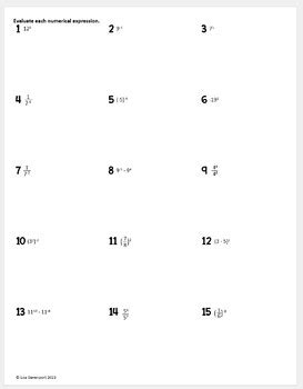 Laws Of Integer Exponents Numerical Expressions Binder Notes For Th Grade