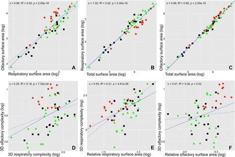 Log Log Regressions Continuous Line And Pgls Dashed Line Of A