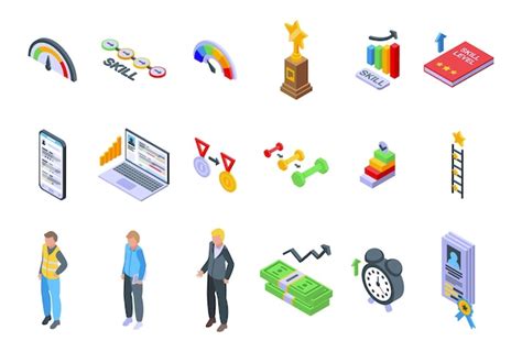 Premium Vector Skill Level Icons Set Isometric Vector Expert Success