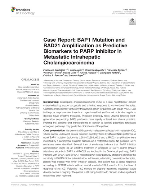 Pdf Case Report Bap1 Mutation And Rad21 Amplification As Predictive