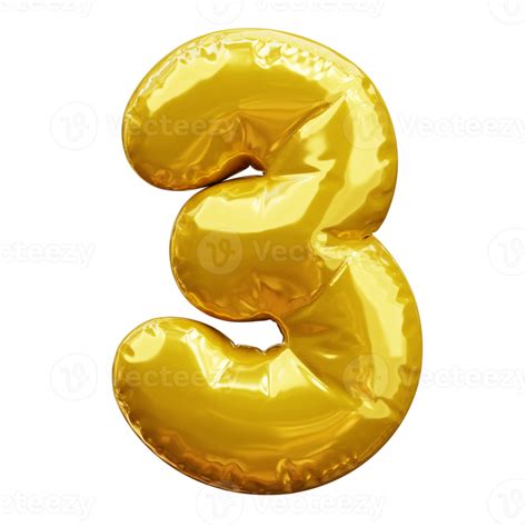 3d Golden Balloon Number 3 21445436 Png