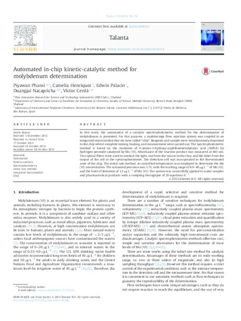 Pdf Automated In Chip Kinetic Catalytic Method For Molybdenum Determination