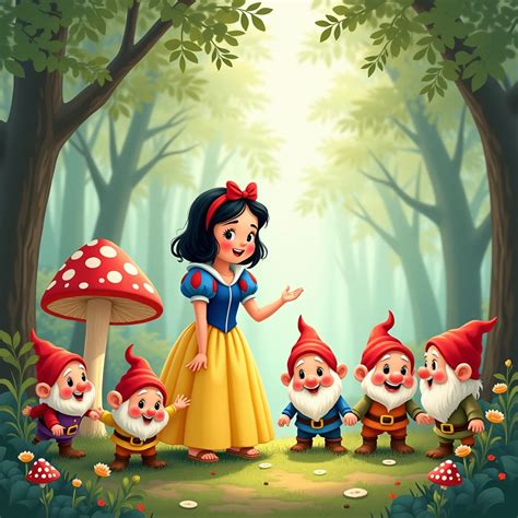 Snow White And The Seven Dwarfs In The Forest Stable Diffusion Online