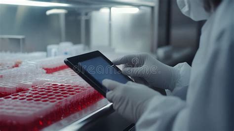 Dna Sequencing Machine At Work In A Sterile Lab Glowing With Digital Data Streams Stock
