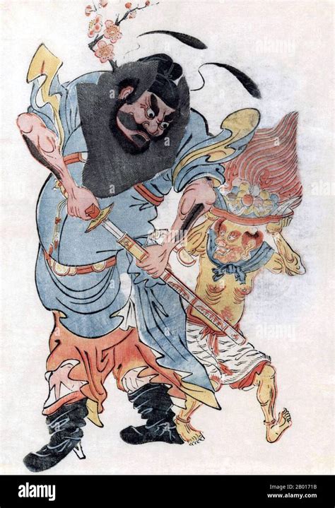 China Zhong Kui Drawing His Sword Attended By A Demon Carrying Magic