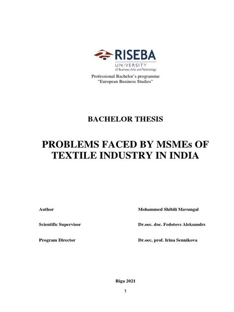 Problems Faced By Msmes Of Textile Industry In India Mohammed Shibili Mavungan Pdf Small