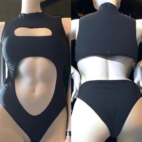 Manufacturer Black Sexy Crotchless Open Crotch Thong Monokini Swimwear