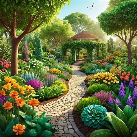 Premium Photo A Colorful Garden With A Walkway And Flowers