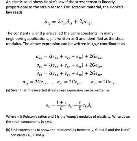 solved an elastic solid obeys hooke s law if the stress tensor is