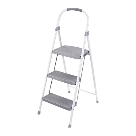 Rubbermaid 3 Step Folding Ladder Steel Foldable Step Stool W Hand Grip