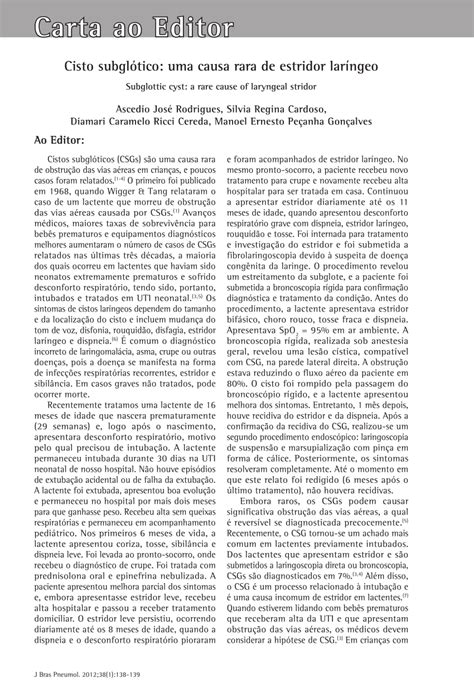 Pdf Subglottic Cyst A Rare Cause Of Laryngeal Stridor