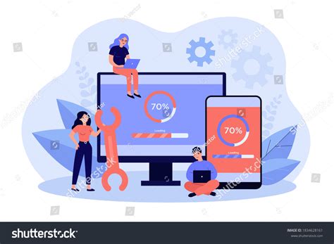 Tiny People Updating Operation System Computer Stock Vector Royalty Free 1834628161