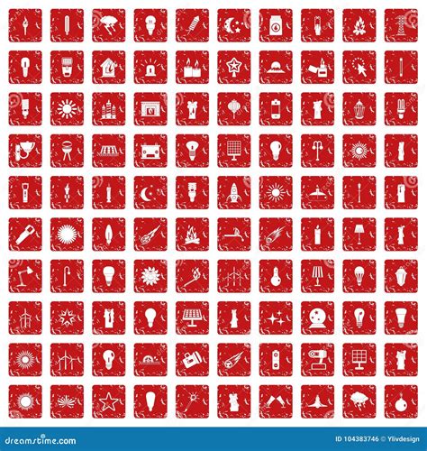 Light Source Icons Set Grunge Red Stock Vector Illustration Of Rays Lighter