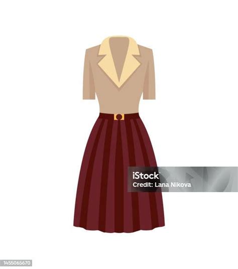 여성 사무실 착용 드레스 노치 옷깃 칼라 무릎 길이 드레스 벨트 앞면과 뒷면보기 패션 일러스트 벡터 드레스에 대한 스톡 벡터 아트 및 기타 이미지 Istock