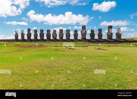 Moai Statues Of Ahu Tongariki Easter Island Rapa Nui Chile Stock