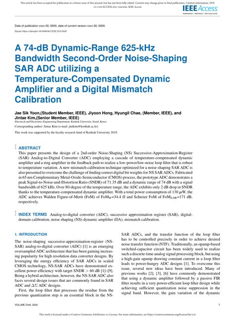 Pdf A 74 Db Dynamic Range 625 Khz Bandwidth Second Order Noise