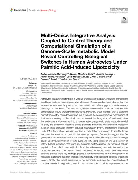 PDF Multi Omics Integrative Analysis Coupled To Control Theory And Computational Simulation Of