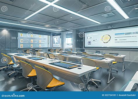 A Contemporary Classroom With Interactive Panels And Ai Assistants
