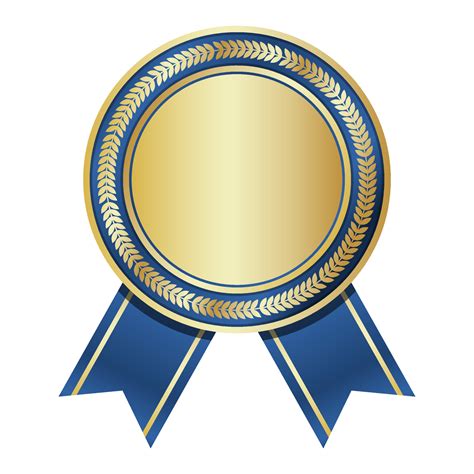 Golden Medal With Blue Ribbon Gold Badge With Blue Ribbon Blank Gold
